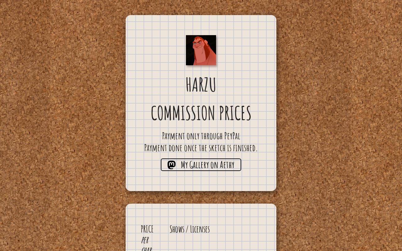 Harzu Price Sheet